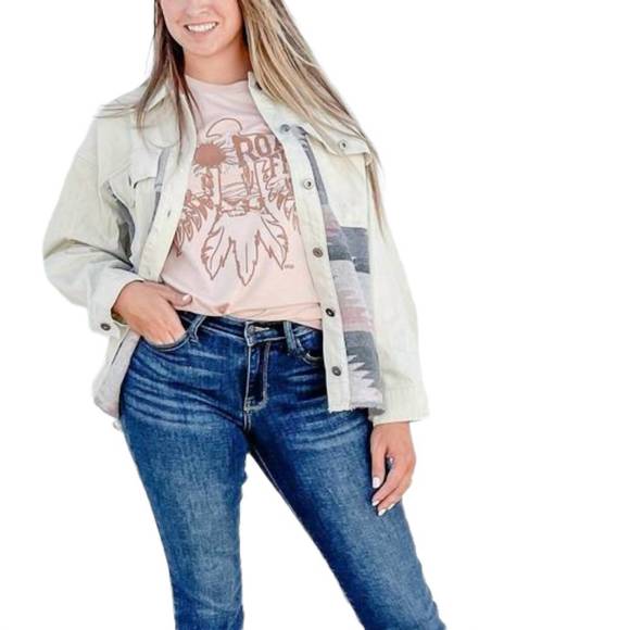 entro | Jackets & Coats | Nwt Entro Denim Aztec Jacket In Creamy | Poshmark